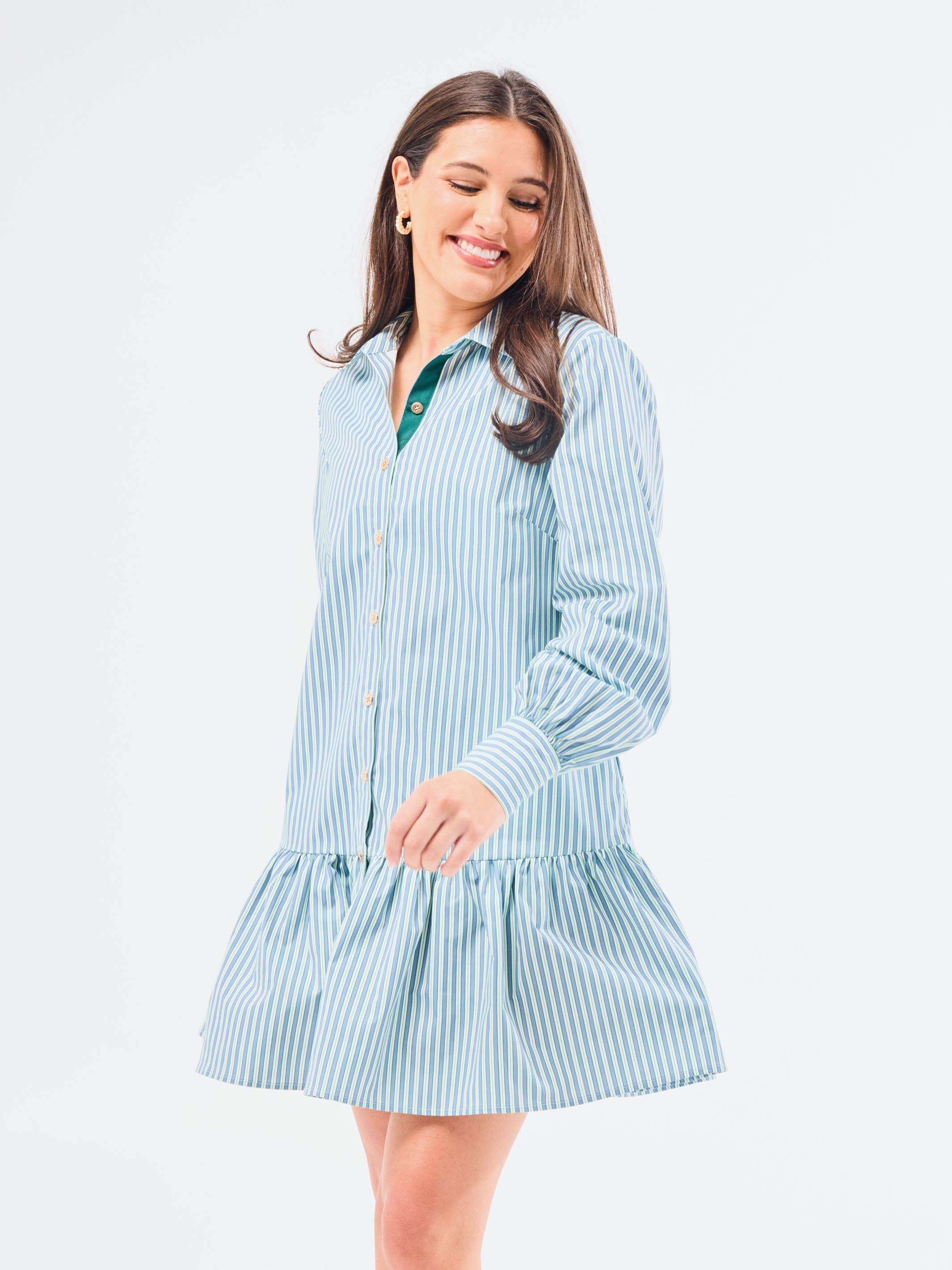 Fiona Dress | Simple Stripe Blue + Green – Mary Square